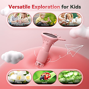 Hideal HP40 Microscope for Kids [Easy and Fun] 2" IPS Portable Handheld Kids Microscope Miniscope, Pocket Mini Scope Educational Science Kit, Birthday Easter Gifts for Kids, PC View, Pink