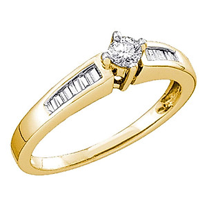 Dazzlingrock Collection 10kt Yellow Gold Womens Round Diamond Solitaire Bridal Wedding Engagement Ring 1/3 ctw