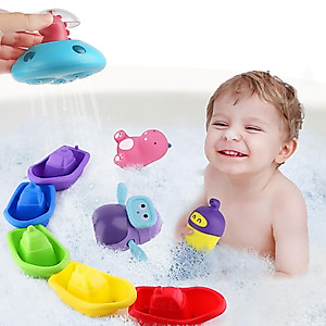 iPlay, iLearn Bath Toys for Toddlers 1-3, Baby Bathtub Pool Toys, Infant Fun Bath Tub Time, Floating Stacking Boats Water Toy, Birthday Shower Gift Set for 6 9 12 18 Month 1 2 3 Year Girls Boys Kids