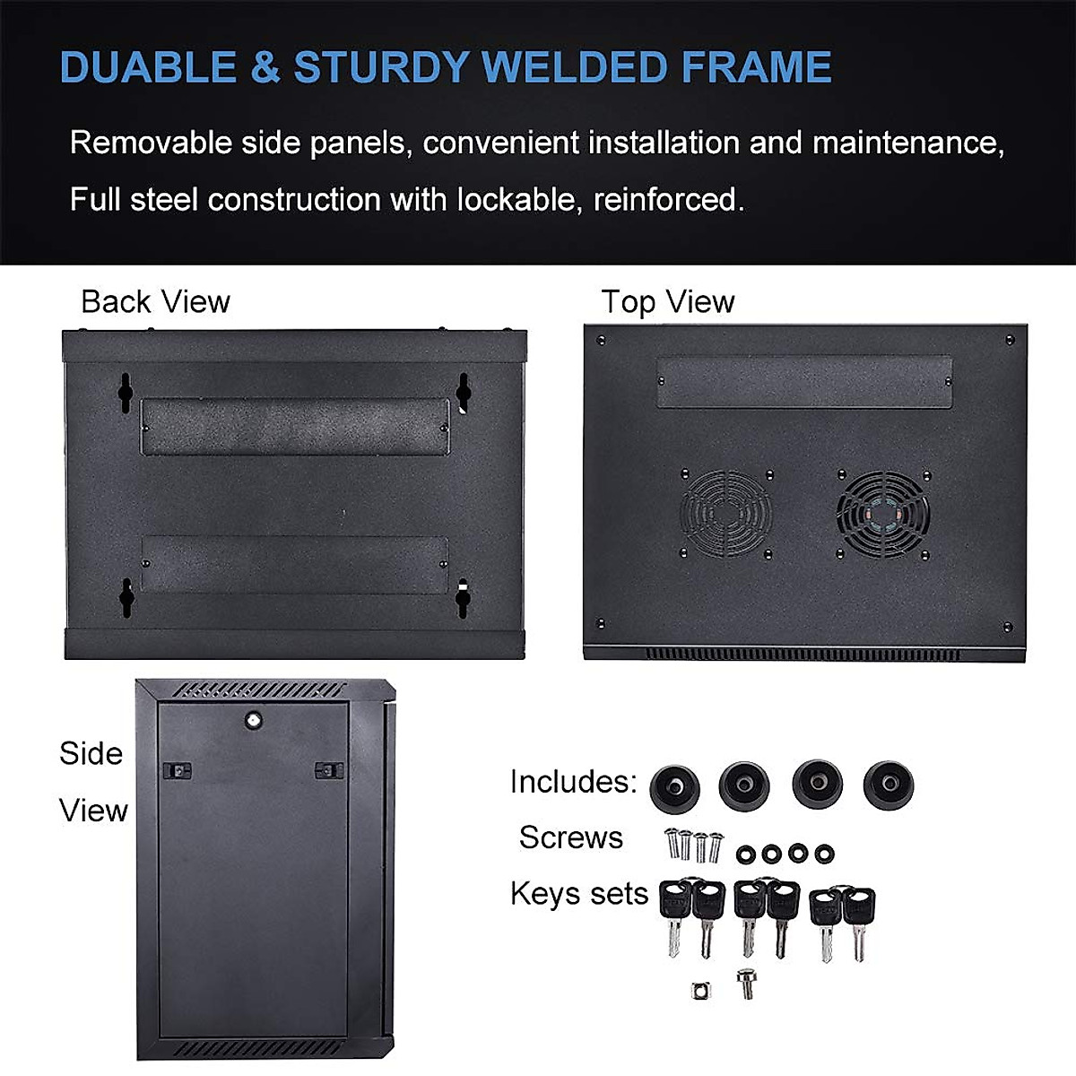 Kenuco Wall Mount Rack Server Cabinet Data Network Enclosure 19-Inch Server Network Rack with Locking Glass Door 16-Inches Deep (BLACK 06U)