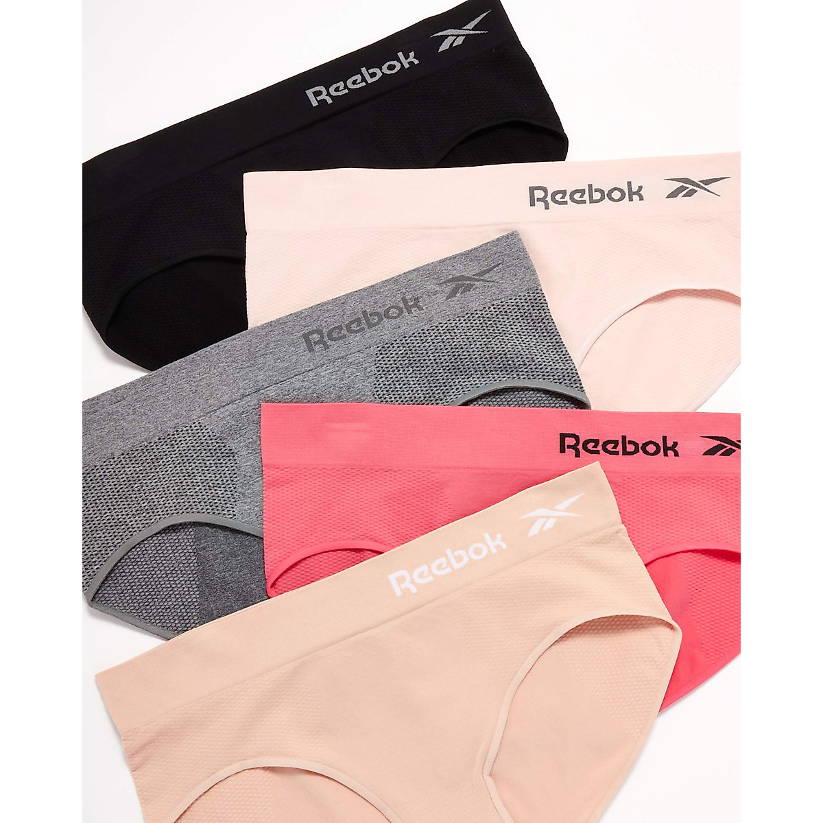 Reebok Women's Underwear - Seamless Hipster Briefs (5 Pack), Size Large, Black/Nude/Hot Pink/Pink Rose/Grey