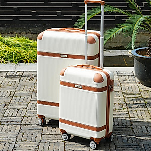 Merax Hardside Rugged Travel Suitcase Luggage with 8 Spinner Wheels, Collision-Protection Angle, 3-Piece Set, TSA Lock, Expandable, Carry-On Luggage (20/24/28,White)