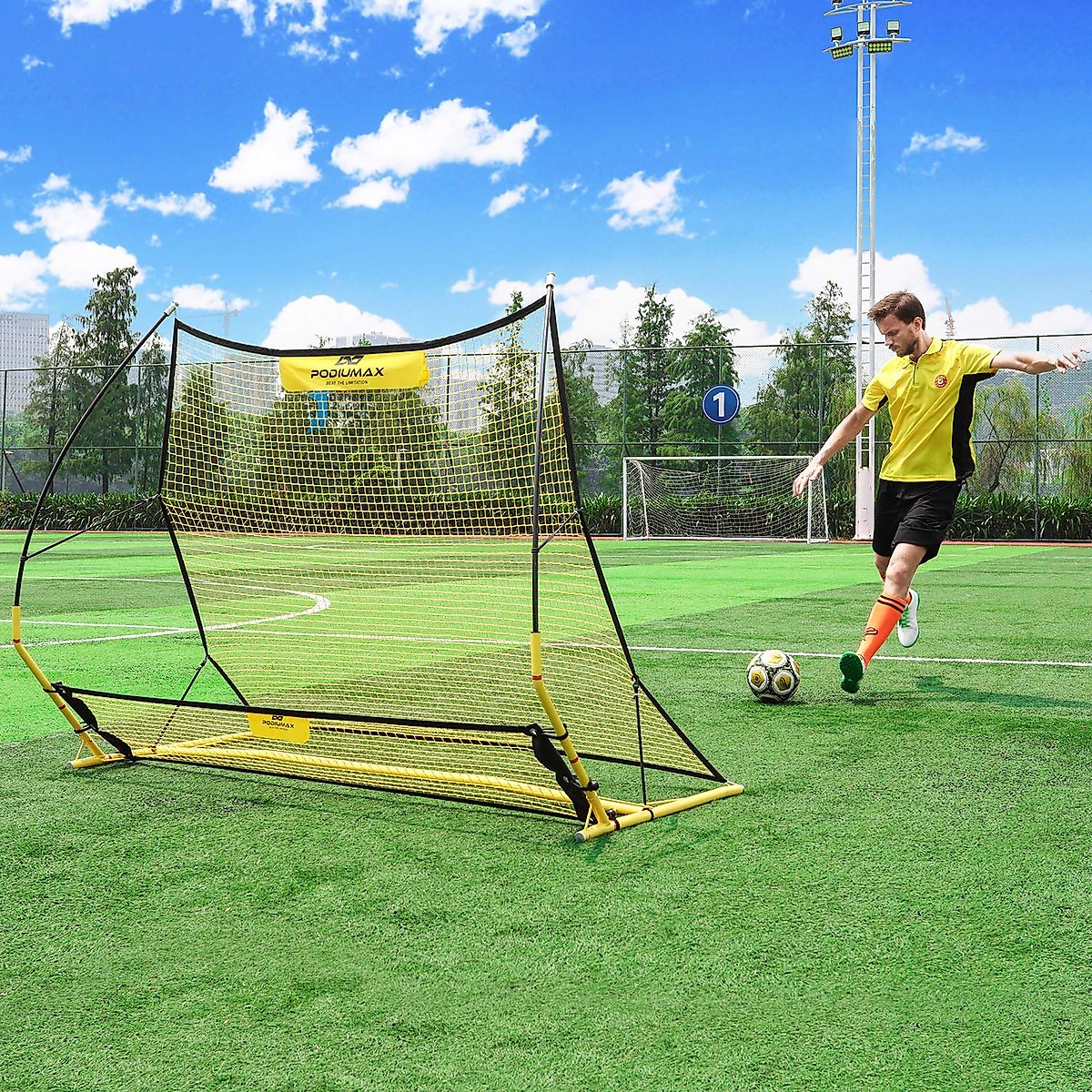 PodiuMax Upgraded Portable Soccer Trainer, 2 in 1 Soccer Rebounder Net to Improve Soccer Passing and Solo Skills, 6ft x 4.7ft