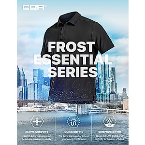 CQR Men's Polo Shirt, Long and Short Sleeve Tactical Shirts, Dry Fit Lightweight Golf Shirts, Outdoor UPF 50+ Pique Shirt, Frost Essential Black, Large