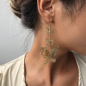 Butterfly Earrings for Women,14K Gold Gold Plated Dainty Vivid Butterfly Tassel Drop Dangle Jewelry