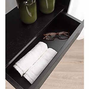 Kate and Laurel Kato Modern Wall Shelf with Drawer, 18 x 24, Black, Decorative Over The Toilet Shelf for Use as Bathroom Storage or Living Room Display Shelf