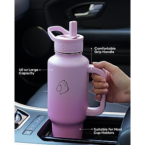 BUZIO 40oz Water Bottle Fits in Cup Holder, Insulated Tumbler with Handle, Water Flask with Lid for Cold Hot, BPA-Free Sweat-Proof Wide Mouth Travel Mug for Sports, Gift for Him Her, Gradient Purple