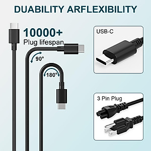 USB-C 65W 45W AC Replacement Charger fit for Lenovo ThinkPad T480 T490 T580 ADLX65YDC2A ADLX65YLC2D ADLX65YDC3A ADLX65YDC2D chromebook 2nd Gen S330 65W Laptop Power Supply Adapter Cord
