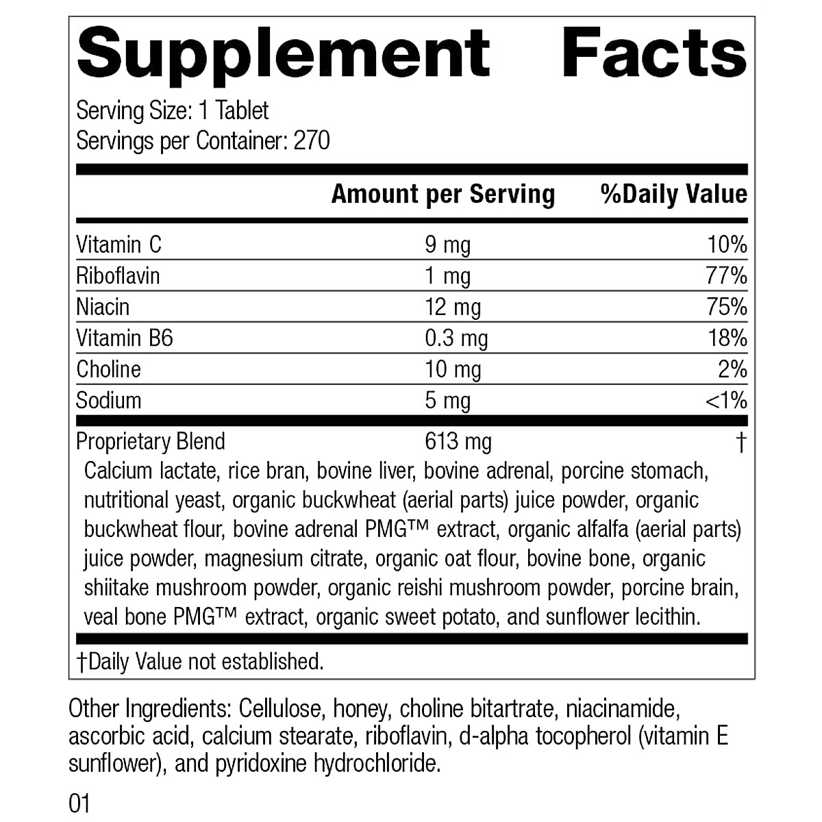 Standard Process Drenamin - Whole Food Antioxidant, Adrenal Support and Immune Support with Shitake, Alfalfa, Rice Bran, Riboflavin, Calcium Lactate, Choline - 270 Tablets