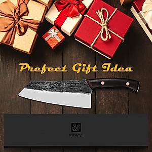 OuYehTzu 7.32 Inch Japanese Kiritsuke Chef Knife, Sharp Kitchen Meat Cleaver Knife with Black Sandalwood Handle for Meat, Vegetables, and Fruit