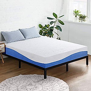 Olee Sleep 10 Inch Gel Infused Layer Top Memory Foam Mattress, Blue & 18 Inch Tall Heavy Duty Steel Slat/Anti-Slip Support/Easy Assembly/Mattress Foundation/Maximum Storage, Black
