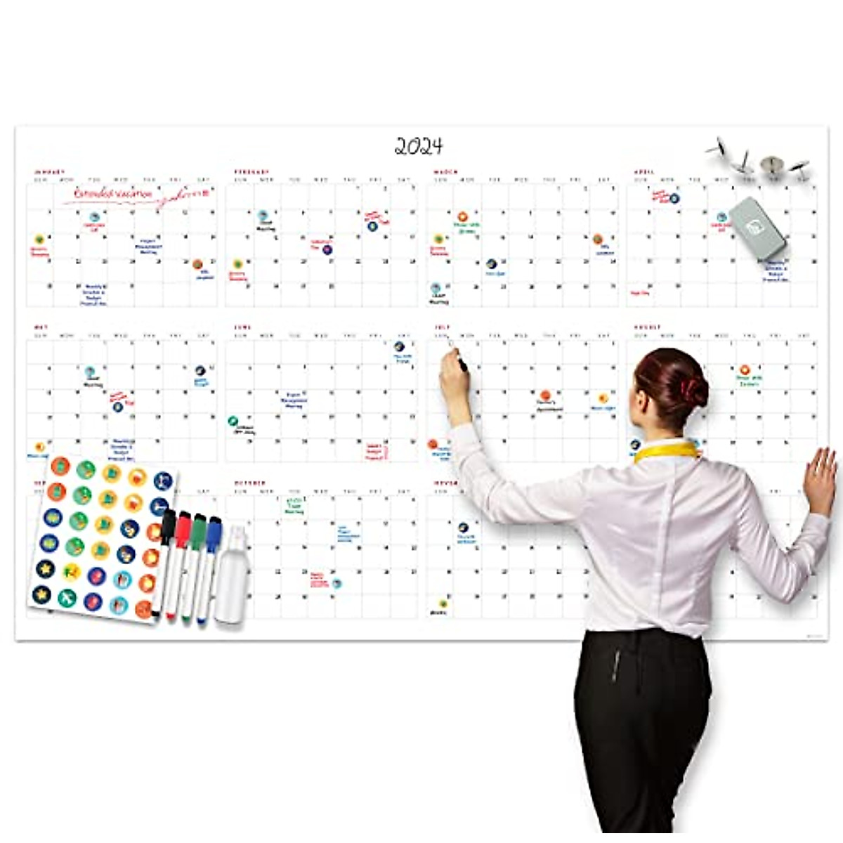 Large Dry Erase Wall Calendar - 38" x 60" - Undated Blank 2023 Reusable Yearly Calendar - Giant Whiteboard Year Poster - Jumbo Laminated 12 Month Office Calendar (Lushleaf Designs)