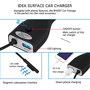 Surface Car Charger, 42W 12V 2.58A Power Supply for Microsoft Surface Pro 3/Pro 4/Pro 5/Pro 6, Surface Book, Surface Go, Surface Laptop with 5V 2.1A USB Charging Port (5Ft Cord)