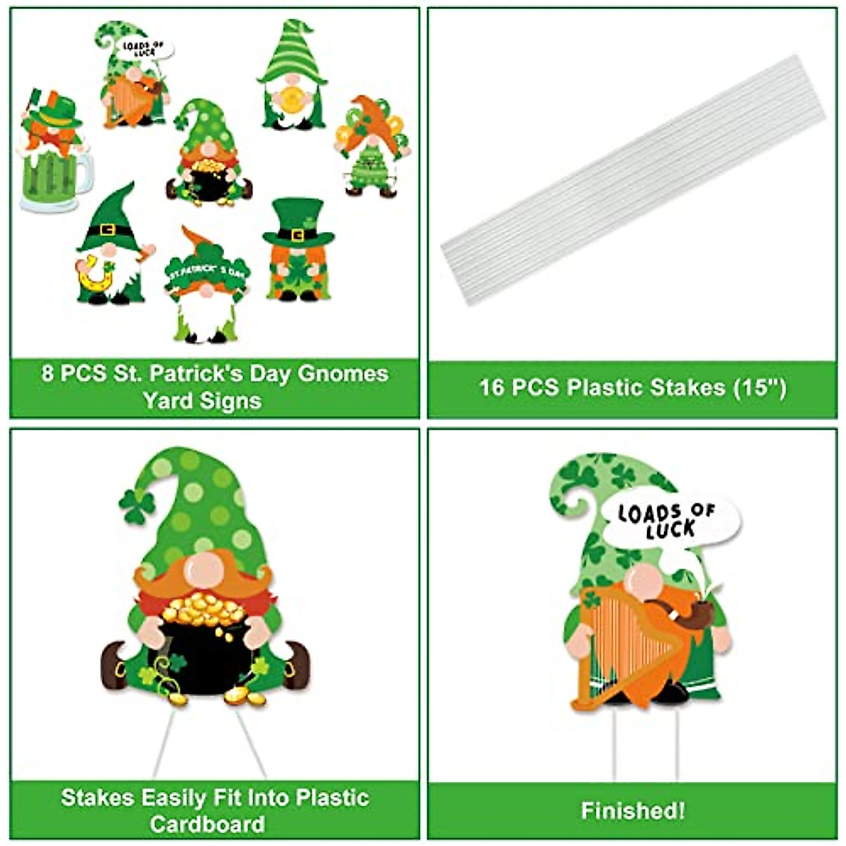 St. Patrick's Day Gnomes Yard Signs - 8 Pcs Large Outdoor Lawn Decorations Green Gnomes Decor Signs with Stakes for St. Paddy's Day Home Pathway Walkway Yard Garden Patio Party Decorations