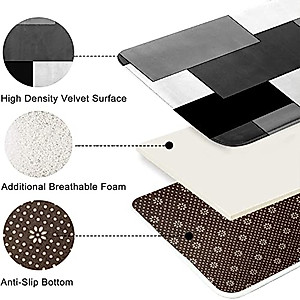 Tayney Grey Geometric Shower Curtain Sets with Toilet Lid Cover and Non-Slip Rugs for Bathroom, Black White Checkered 4 Pcs Shower Curtain Set, Modern Abstract Bathroom Set with 12 Hooks