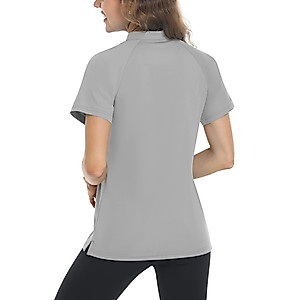 TACVASEN Women's Golf Shirts V Neck Short Sleeve Collarless Active Exercise Tops, Light Grey, L