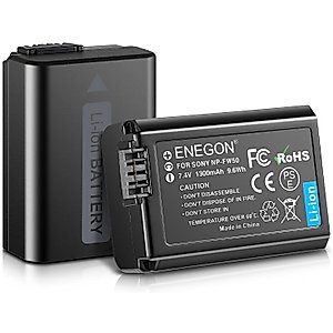 ENEGON 2x NP-FW50 Rechargeable Li-ion Battery for Sony Alpha a3000 a5000 a5100 a55 a6000 a6100 a6300 a6400 a6500, Sony a7/a7II/a7s/a7SII/a7r/a7rII rx10 rx10II, Sony NEX 3/5/7 Series, Sony SLT-A Series