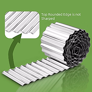 Corrugated Metal Garden Edging, Landscape Edging Border, 6"×20Ft Corrugated Metal Fence for Garden, Flower Bed, Lawn and Landscape Edging (Silver)