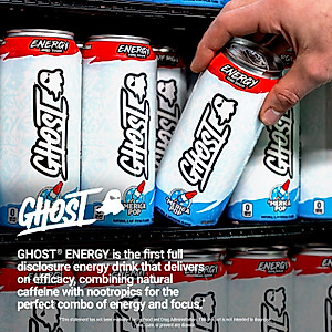 GHOST Energy Drink - 12-Pack, 'Merica Pop, 16oz Cans - Energy & Focus & No Artificial Colors - 200mg of Natural Caffeine, L-Carnitine & Taurine - Gluten-Free & Vegan
