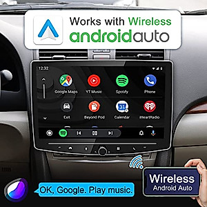 10 Inch Single Din Touchscreen Car Stereo with Wireless Carplay & Wireless Android Auto, Adjustable Android Car Radio with Live Rearview Backup Camera, Bluetooth AM/FM WiFi, GPS Navigation, 2+32G