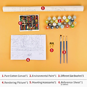 TUMOVO Paint by Numbers for Adults, DIY Oil Painting Charles Wysocki Adult Paint by Numbers Kits on Canvas Wall Decor, Frederick The Literate Painting Kits for Kids, Cats & Books - 16"x20"