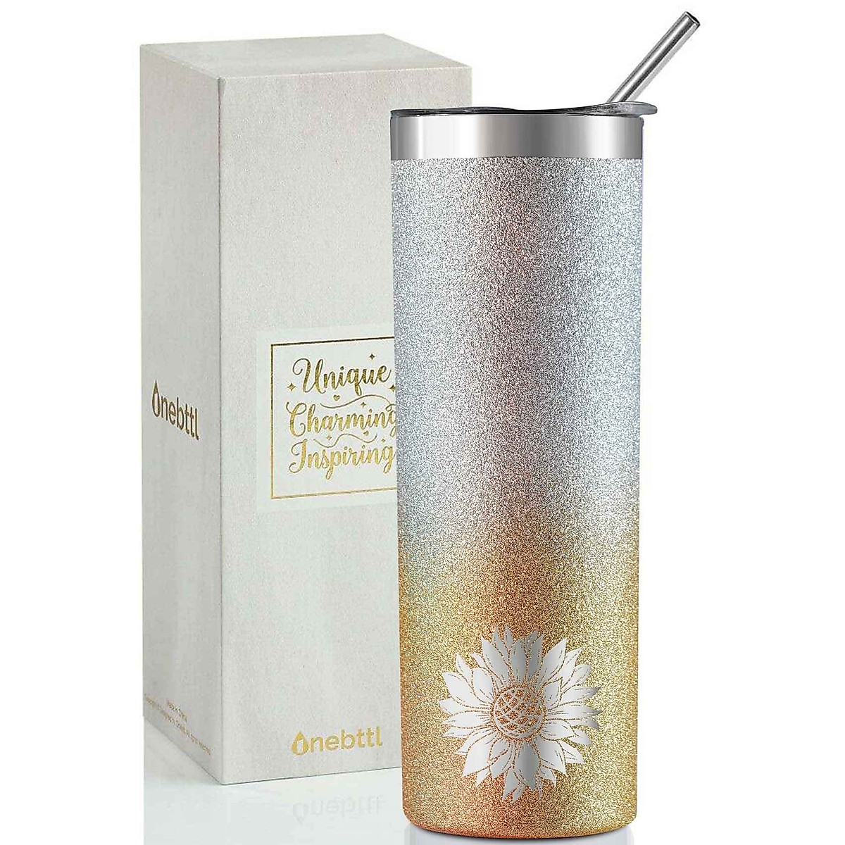 Onebttl Sunflower Gifts for Sunflower Lovers, 20oz Insulated Stainless Steel Tumblers with Lids and Straws, Best Sunflower Gifts for Best Friend, Christmas, Birthday