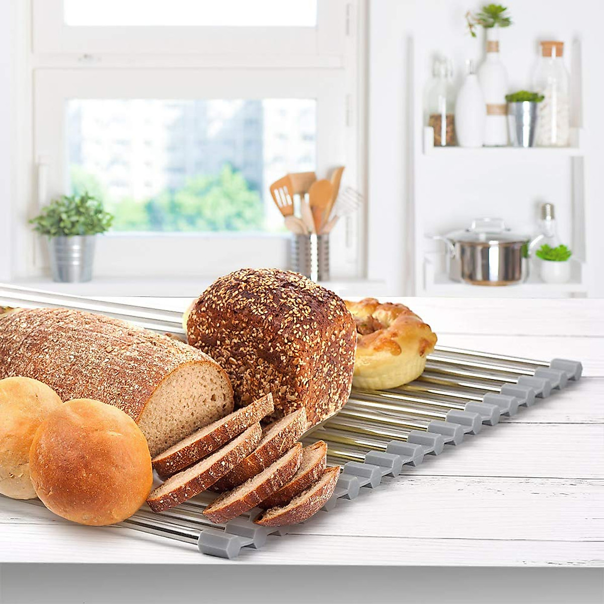 Dish Drying Rack, 2 Pack Roll up Drying Rack, Foldable Utensil Plates Holders, Multipurpose Over Sink Dish Rack Rustproof Silicone Dish Drainers Heat Resistant Mat for Kitchen(18.5x13.8inch)