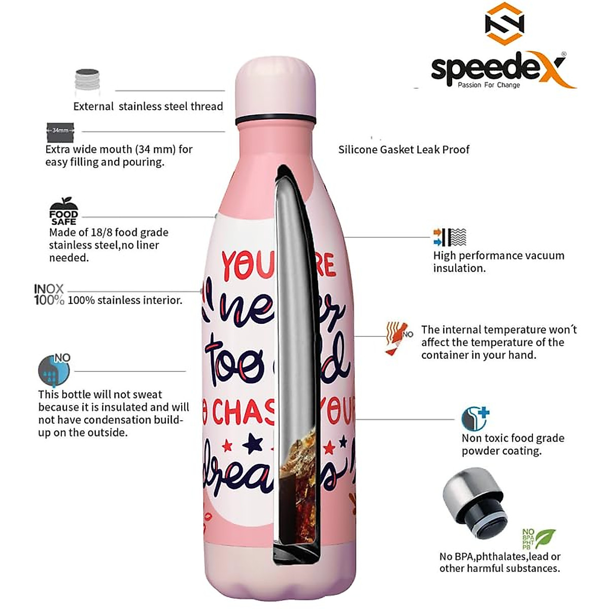 Speedex Vacuum Insulate Hot & Cold Water Bottle School/Gym/Home/Office/Boys/Girls/Kids with Leakproof Sipper CapAnd BPA Free(Pink 500ML)