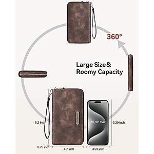 BOSTANTEN Leather Wallets for Women RFID Blocking Zip Around Credit Card Holder Phone Clutch, Deep Coffee