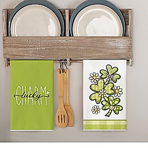 Artoid Mode Buffalo Plaid Shamrock St. Patrick's Day Kitchen Towels Dish Towels, 18x26 Inch Holiday Lucky Charm Decoration Hand Towels Set of 4