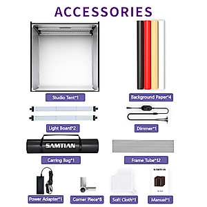 Photo Box, SAMTIAN Photo Light Box 32x32x32 Inches 126 LED Light Photo Studio Shooting Tent Tabletop Photography Lighting Kit with 4 Background Paper (Black,White, Red and Orange) for Photography