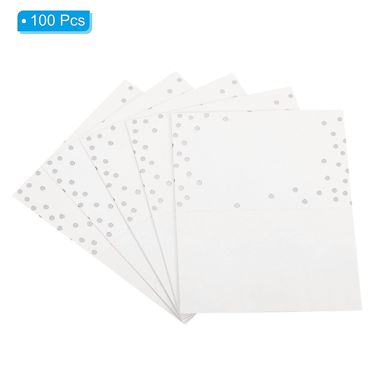 PATIKIL Tent Place Cards, 100pcs Greeting Cards 4.48 x 3.51inch Favor Decor Foldable Blank Card for Wedding Party DIY Table Name Place Cards Silver Tone Point White