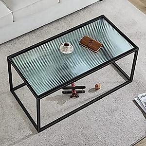 SAYGOER Coffee Table Glass Coffee Tables Small Modern Art Center Table for Living Room Home Office Small Space Unique Clear Chic Tabletop with Metal Leg 39.3x19.7x17.7 Inches Easy Assembly