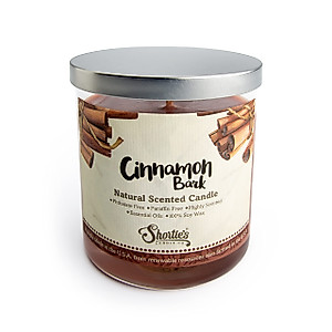 Cinnamon Bark Scented Natural Soy Candle, Essential Fragrance Oils, 100% Soy, Phthalate & Paraben Free, Clean Burning, 9 Oz.