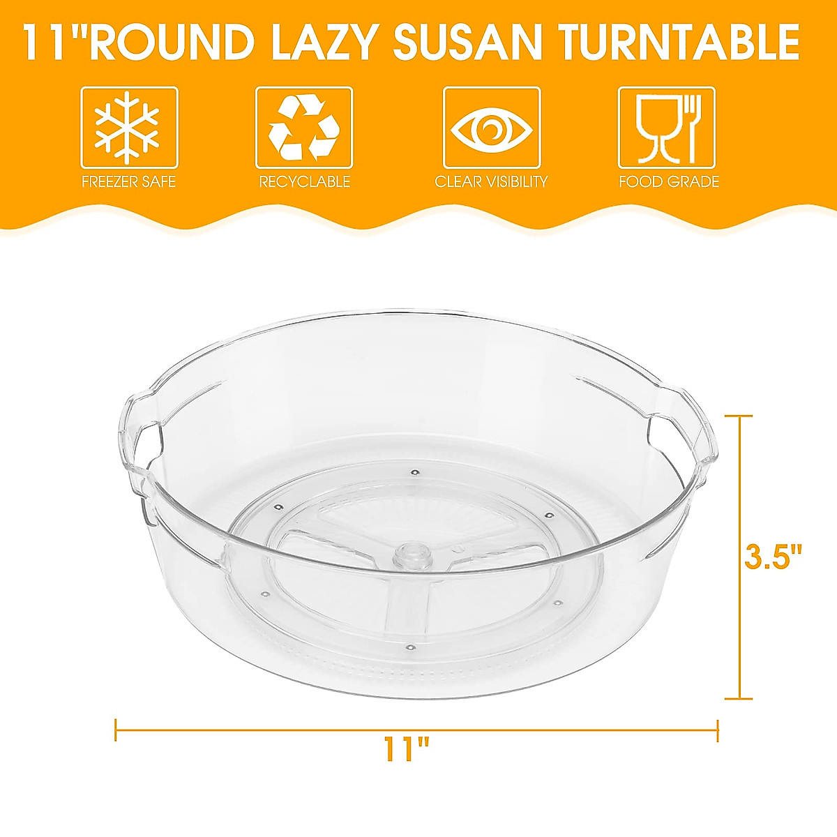 URALFA 2-Pack Lazy Susan Cabinet Organizer, Plastic Lazy Susan Turntable, 11" Rotating Round Lazy Susan Spice Rack Organizer for Pantry, Countertop, Clear