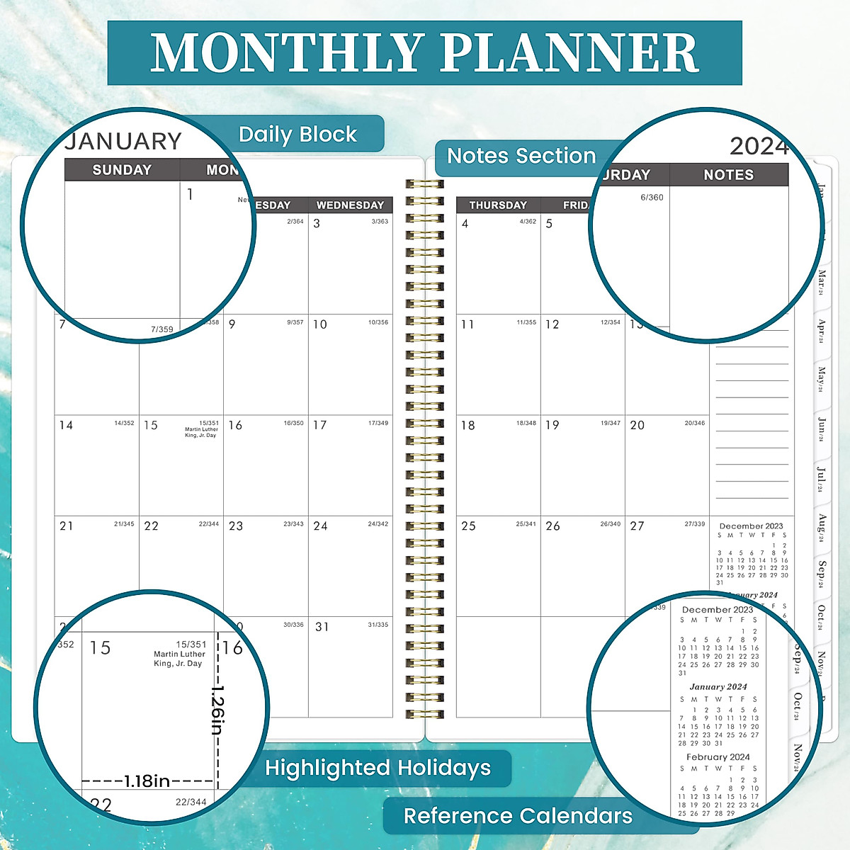 2024-2028 Monthly Planner - 4 Year Monthly Planner, Jul 2024 - Jun 2028, 48 Monthly Planner/Calendar, 9" x 11", Monthly Calendar 2024-2028, Monthly Tabs, Double-Side Pocket, Holidays