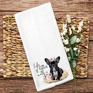 Life is Better with a Frenchie French Bulldog Waffle Microfiber Kitchen Tea Bar Towel Gift for Animal Dog Lover