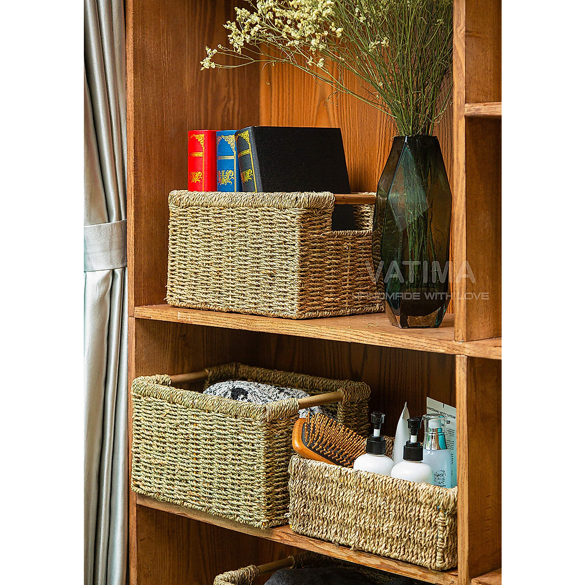 Seagrass And Wicker Hyacinth Basket Storage, Natural Baskets for Organizing, Wicker Baskets for Storage