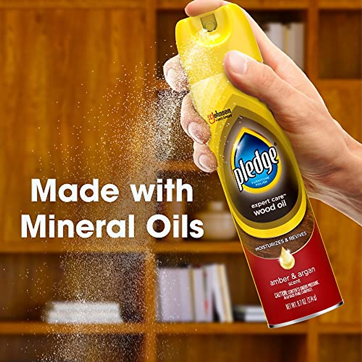 Pledge Moisturizing Oil Spray, Amber & Argan Scent, Nourishes, Protects and Revitalizes Furniture, 9.7 oz