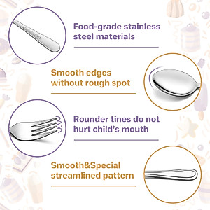HaWare Toddler Utensils, 10-Piece Stainless Steel Toddler Silverware Sets Includes Spoons and Forks, Food-grade Children and Kids Eating Utensils for Self Feeding, Safety & Non-Toxic, Dishwasher Safe