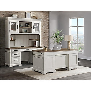 Intercon Drake Home Office 66" Wide Executive Desk, Rustic White & French Oak