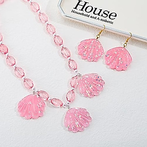 Pink Shell Necklace Earring Set for Women and Girls Outfit Accessories Movie Merch Cosplay Clothes for Women (Necklace & Earrings)