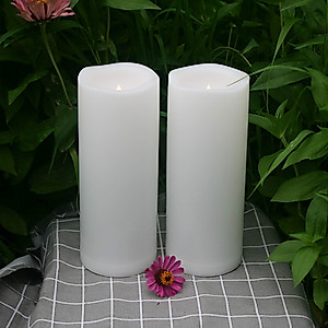 Outdoor Waterproof Large Flameless LED Candles with Remote Timer Battery Operated Plastic Big Pillar Candles for Garden Patio Home Wedding Party Decorations Flickering Electric Lights 4”x8” 2 Pack