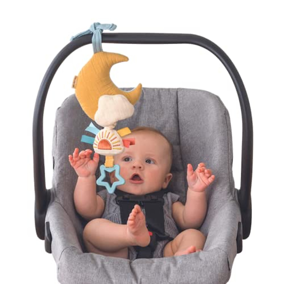 Itzy Ritzy – Musical Pull-Down Toy - Bitzy Notes Baby Musical Toy Attaches to Car Seat, Play Gym, or Stroller & Plays a Soothing Melody, Infant Toy for Ages 0 Months and Up (Moon)