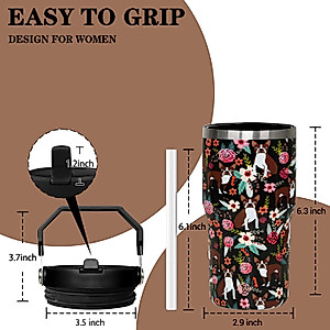 Boston Terrier Tumbler - Vacuum Insulated Double Wall Travel Tumbler - Dog Lovers Gifts for Women - Insulated Coffee Tumblers - Handle and Insulated Flip Straw 20OZ