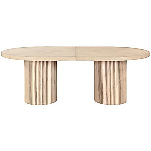 Meridian Furniture 725Oak-T Belinda Collection Mid-Century Modern Solid Wood White Oak Veneer Dining Table, Oval Design, Fluted Bases, 2 Leaves Included, 90"/106.5"/123" W x 47.5" D x 31" H, White