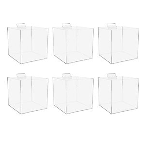 Marketing Holders 6 Pack 4 Inch Slatwall Retail Bin Clear Acrylic Merchandise Storage Organizer Bulk Product Dump Container Lucite Single Pocket Caddy for Retail Stores and Service Centers