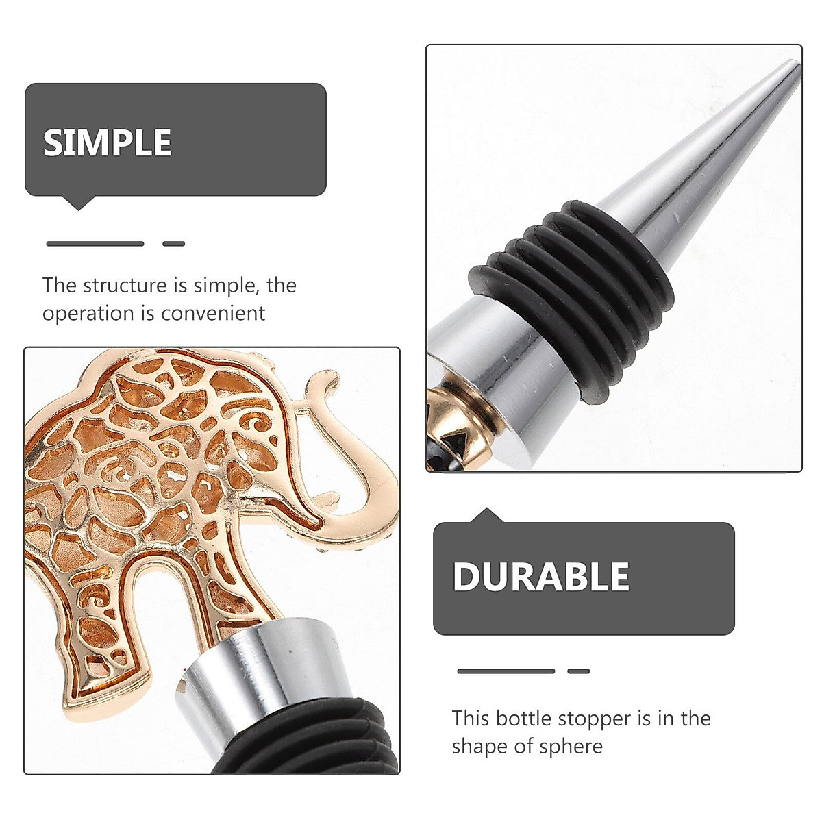 Cabilock Wine Stoppers Decorative Rhinestone Elephant Beverage Bottle Stoppers Funny Wine Champagne Toppers for Wedding Birthday Gifts (1PC)