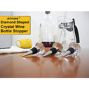 JETKONG 3 Pcs Wine Stoppers Crystal Wine and Beverage Bottle Stopper Diamond Decorative Wine Bottle Stopper (Crystal)