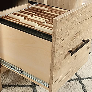 Sauder Pacific View L-Desk, L: 58.47" x W: 58.43" x H: 29.92", Prime Oak Finish